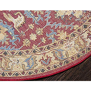 Unique Loom District Collection Farmhouse, Rustic, Border, Geometric Area Rug, 5' 0" x 5' 0", Red/Beige