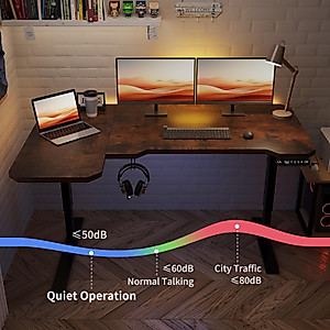 Sileye Electric L Shape 59 Inches Standing Desk, Height Adjustable Sit Stand Up Computer Table, Large Modern Smart Ergonomic Home Office Workstation with Splice Board Rustic Brown Top + Black Frame