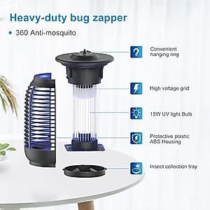 POWIFY Bug Zapper Outdoor, High Powered Mosquito Zapper Fly Zapper, Waterproof Mosquito Killer, Electric Insect Fly Traps for for Gnat, Moth, Flying Insect