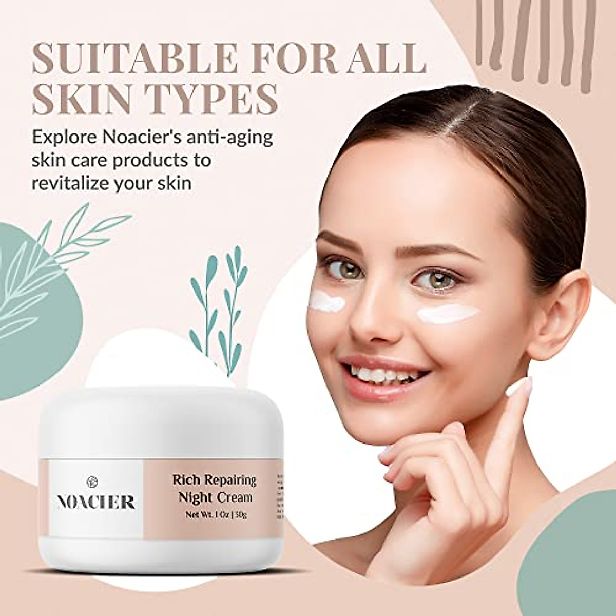 NOACIER Nightly Revitalizing Anti Aging Face Cream, Skin Renewing Hyaluronic Acid Evening Moisturizer, Wrinkle & Skin Barrier Repair for Sensitive, Dry, and Normal Skin, 1oz