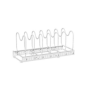 Expandable Pot and Pan Organizers Rack,Pans and Pots Lid Organizer Rack Holder, Kitchen Cabinet Pantry Bakeware Organizer Rack Holder with Adjustable Compartments (WHITE/7Partition)