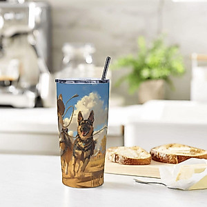 20 Oz Tumbler with Lid and Straw, Farm Corgi German Shepherd Insulated Tumbler Stainless Steel Cups, Personalized Coffee Tumbler Travel Mug Water Bottle