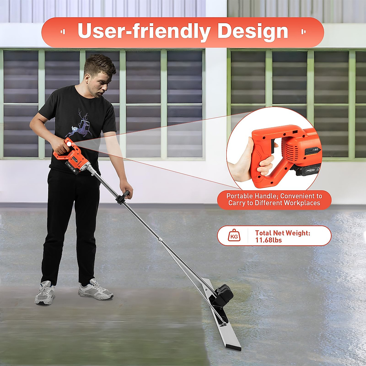 Concrete Vibrating Tool 21V Electric Cordless Concrete Screed Vibrator Kit 5FT Cement Smooth Finishing Floating Cutting Board Battery Powered Surface Leveling Ruler Poles(Sent in 2 Packages)
