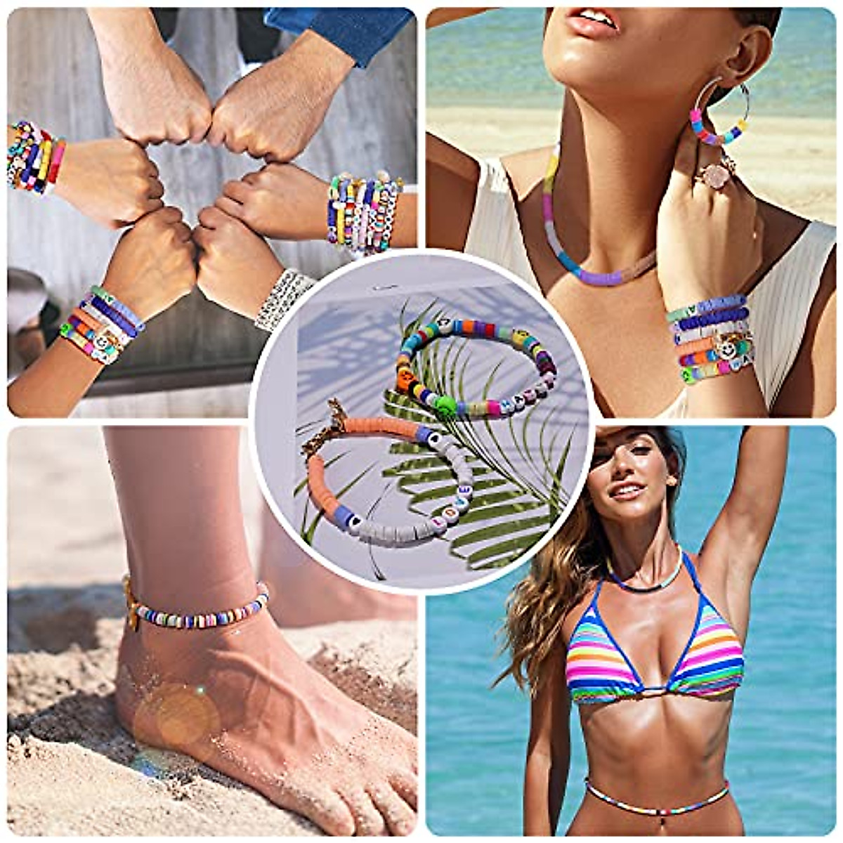 LZOUOWO 5300 Clay Beads for Bracelets Making Aesthetic Kit with Smiley Face Beads Polymer Clay Flat Beads for Bracelets Set Heishi disc Beads and Letter Beads for Girls Ages 8-12