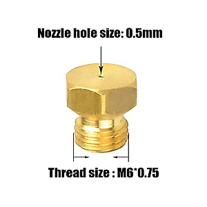 Joywayus Brass Jet Nozzle Thread M6x0.75mm Hole 0.5mm Propane LPG Gas Pipe Water Heater DIY Burner Parts (Pack of 10)