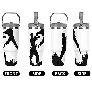 YTLKGFP 30 Oz Large Capacity Car Cup Kickboxing Tumbler with Handle Straw Lid Insulated Stainless Steel Water Bottle Travel Mug Leak-proof Car Cup Keeps Cold Or Hot