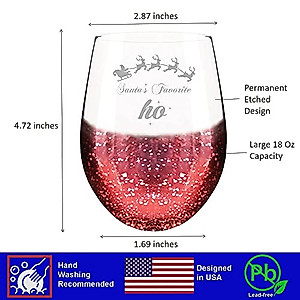 Christmas Stemless Santa Wine Glasses, Handmade Etched Wine Glasses, 4 Pack