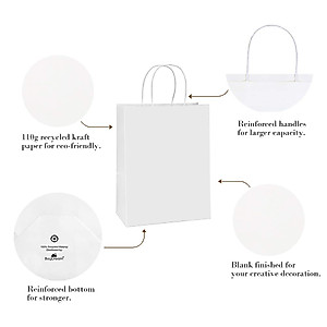 BagDream Paper Bags 10x5x13 100Pcs White Kraft Paper Gift Bags, Shopping Bags, Merchandise Bags, Retail Bags, Party Bags, Gift Bags with Handles Bulk, 100% Recyclable Paper Bags