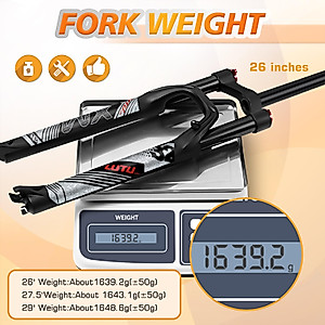 【US STOCK】 LUTU 26/27.5/29 Air MTB Suspension Fork, Rebound Adjust Straight Tube 28.6mm QR 9mm Travel 120mm Manual/Crown Lockout Mountain Bike Forks, Ultralight Gas Shock XC Bicycle (Black, 27.5)