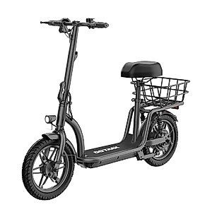 Gotrax Astro Electric Scooter with Seat for Adult Commuter,19 Miles Range&15.5Mph Power by 350W Motor, Folding Scooter with 14" Pneumatic Tire& Comfortable Wider Deck, E-Bike with Carry Basket Black