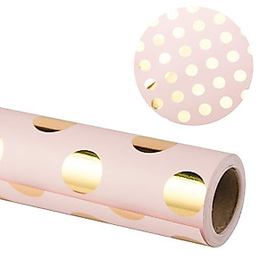 RUSPEPA Wrapping Paper Roll - Gold Foil Dots Baby Pink Background Design for Wedding, Birthday, Shower, Congrats, and Holiday - 30 inches x 32.8 feet
