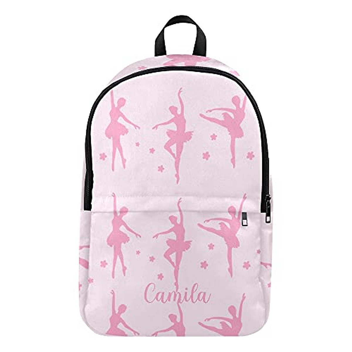 Ballerina Ballet Dancing Pink Flowers Personalized Backpack for Teen Boys Girls ,Custom Travel Backpack Bookbag Casual Bag with Name Gift, 11.8inch(L) x 5.51inch(W) x 17.72inch(H)