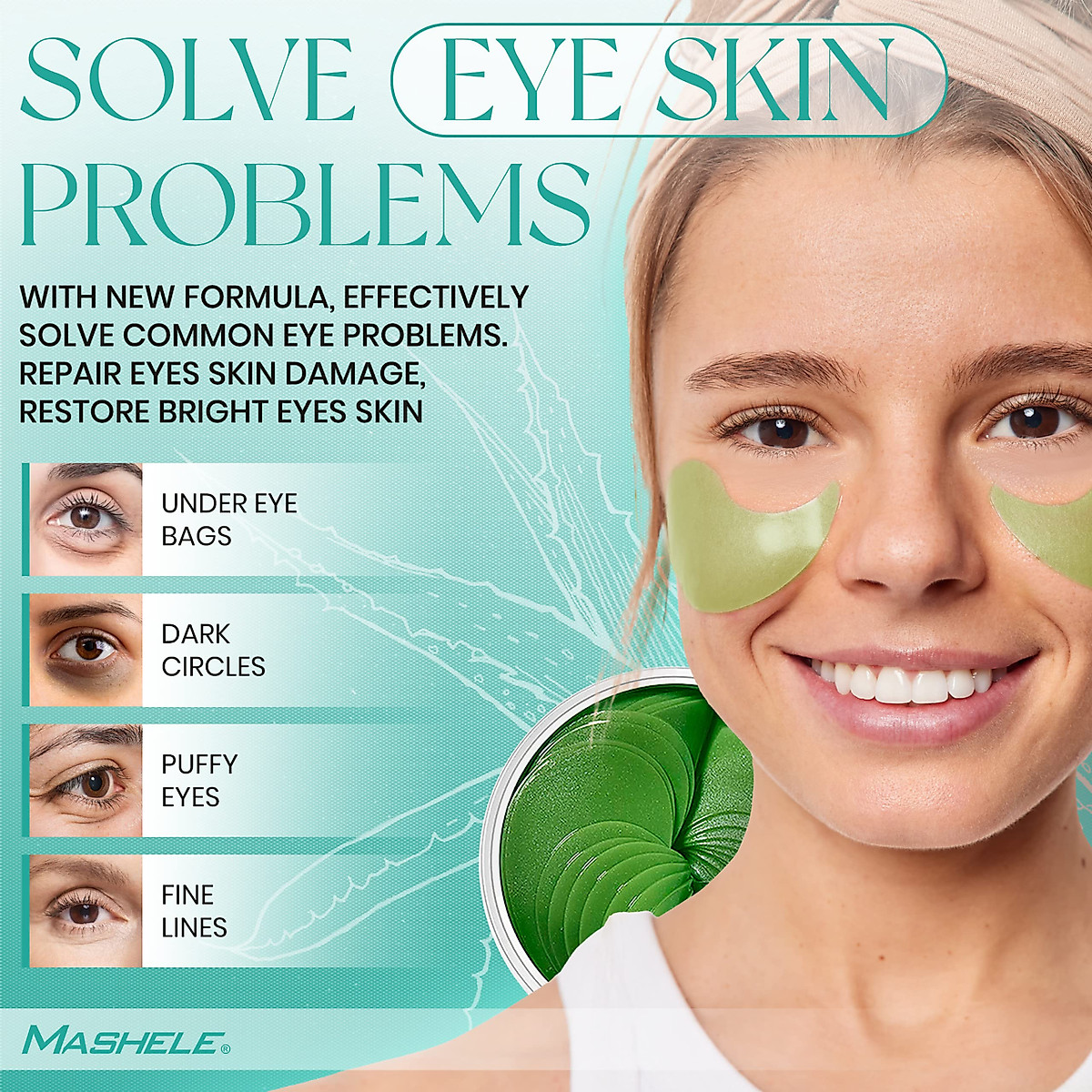 MASHELE Korean 60pcs Aloe Vera Collagen Under Eye Gel Patches Mask, Treatment for Puffy Eyes, Dark Circles, Anti Wrinkle Pads, Moisturizing for Women and Men (60pcs patches aloe vera)