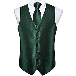 DiBanGu Mens Vest and Tie Set Formal Paisley Waistcoat and Necktie Pocket Square Cufflinks Silk Suit Vest for Tuxedo Wedding, Emerald Green, XX-Large