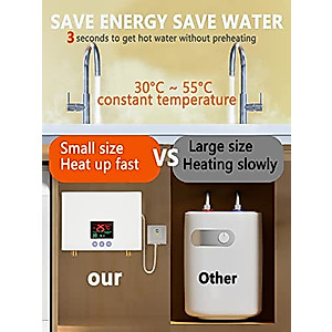 DAORDAER Mini Electric Tankless Water Heater 3000W 110V Constant Temperature Instant Hot Water Heater with Remote Control Digital Display On Demand Hot Water Heater