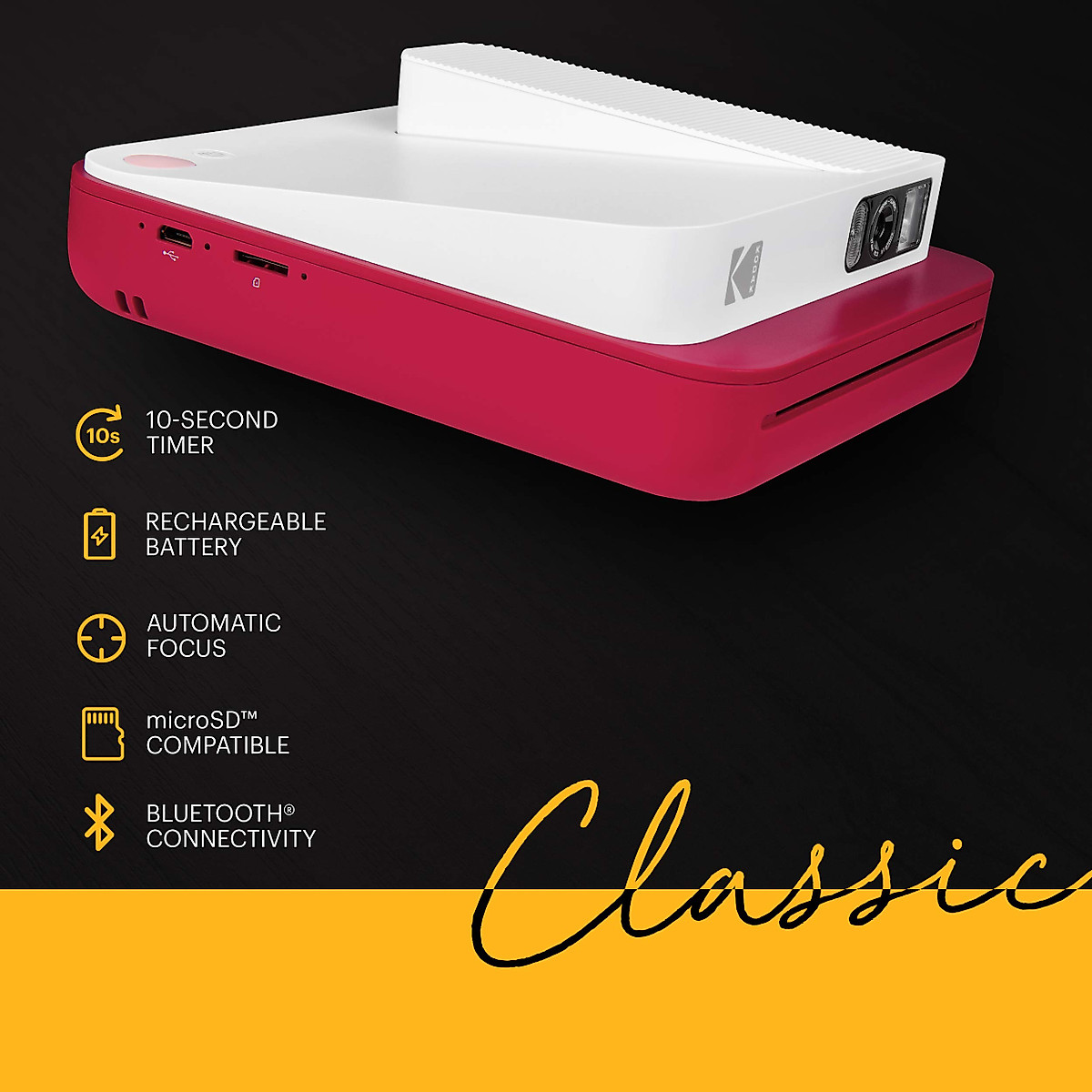KODAK Smile Classic Digital Instant Camera with Bluetooth (Red) Travel Kit