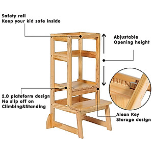 SDADI Mother's Helper Adjustable Height Step Stool Safety Counter Level Learning Toddler Tower for Kitchen and Bathroom, Natural