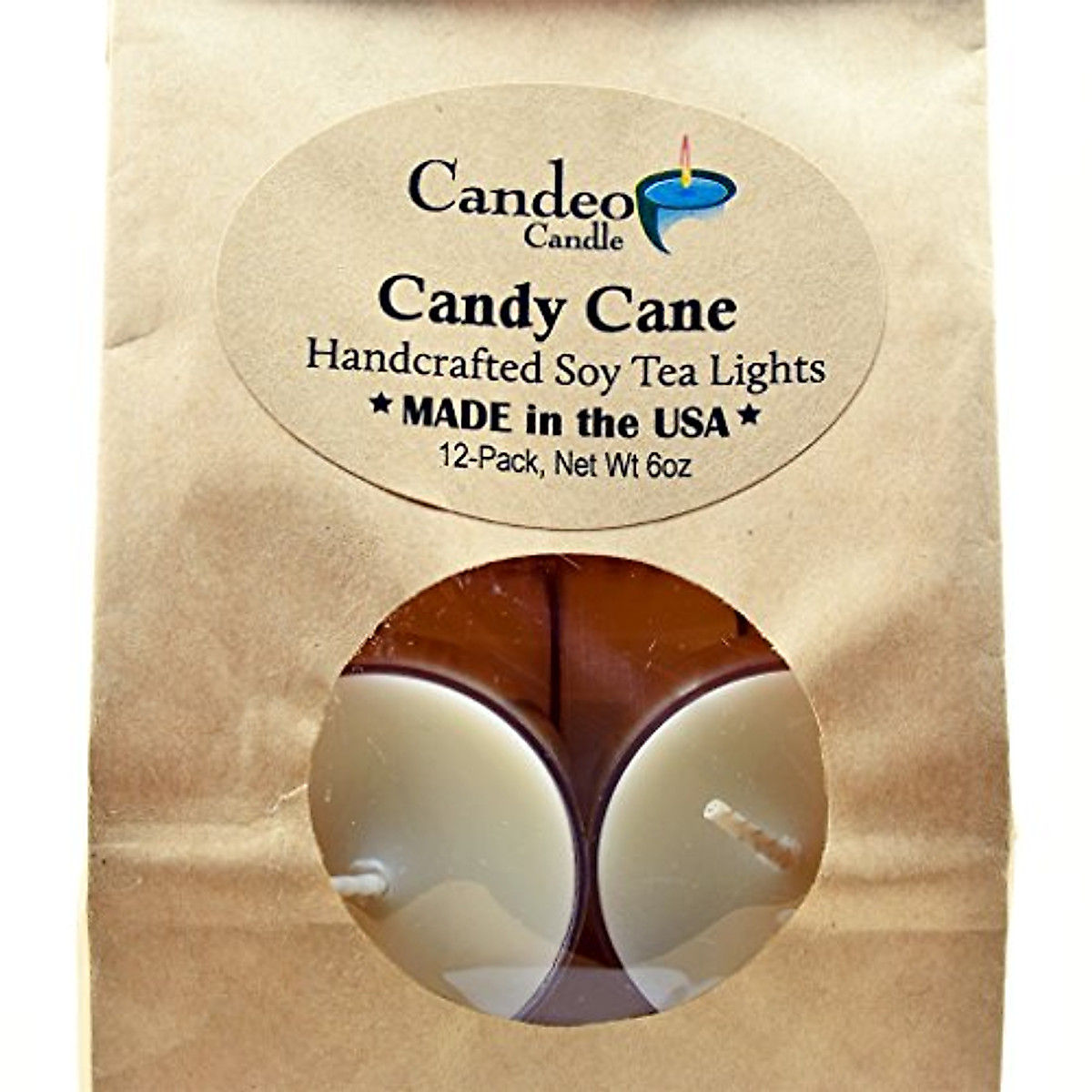 Candy Cane, Holiday Scented Soy Tealights, 12 Pack Clear Cup Candles, Christmas Candles