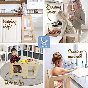 XIHAToy Standing Tower for Kids Kitchen Tower for Toddlers Child Stool Helper Folded Step-Up Toddler Helper (Natural)