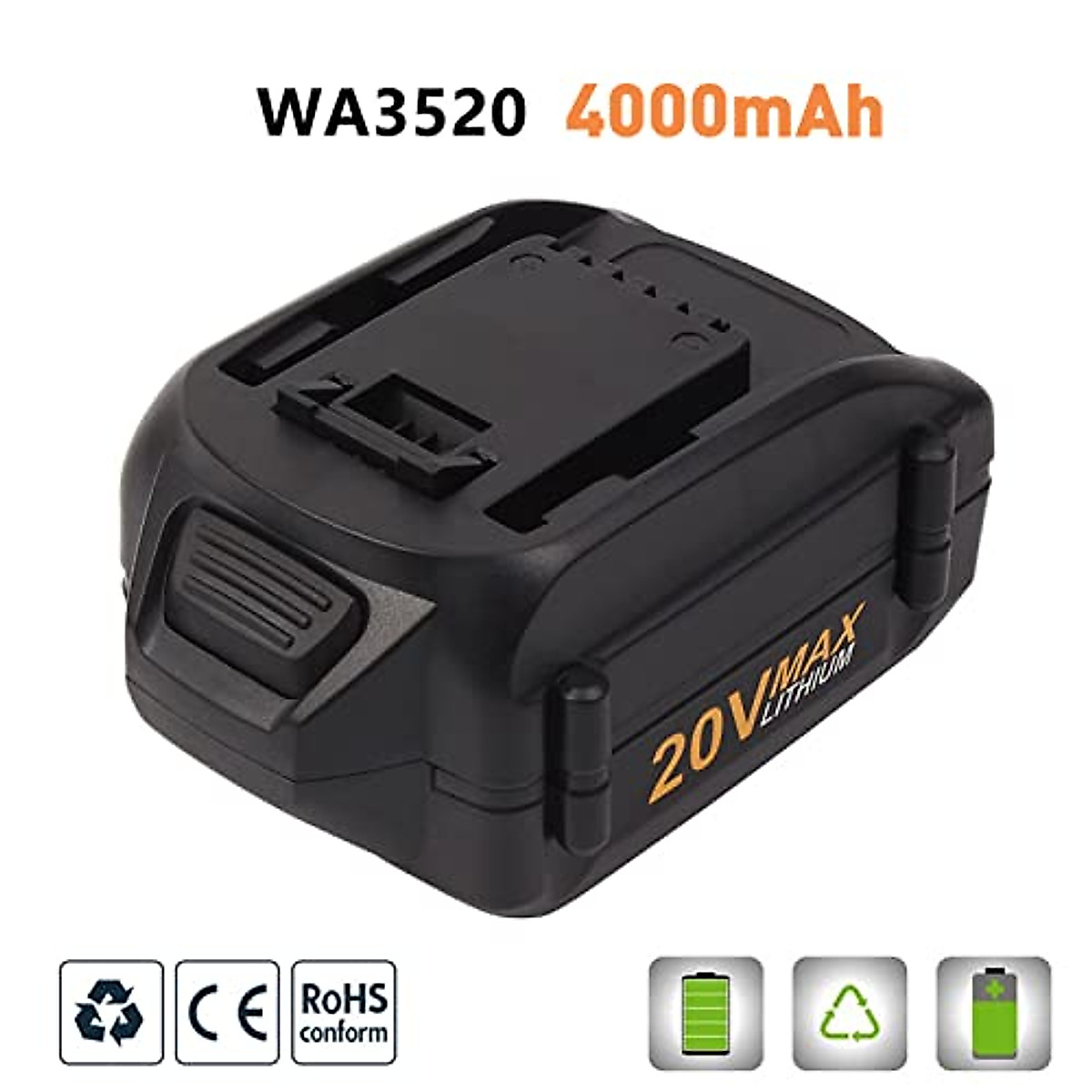 CEENR 2 Pack 4.0Ah WA3520 20v Replacement for Worx 20V Battery Lithium 20 Volt WA3525 WA3575 WA3578 Compatible with Worx Weed Eater, Leaf Blower Tools WG151s WG155s WG255s WG540s WG545s WG890 WG891