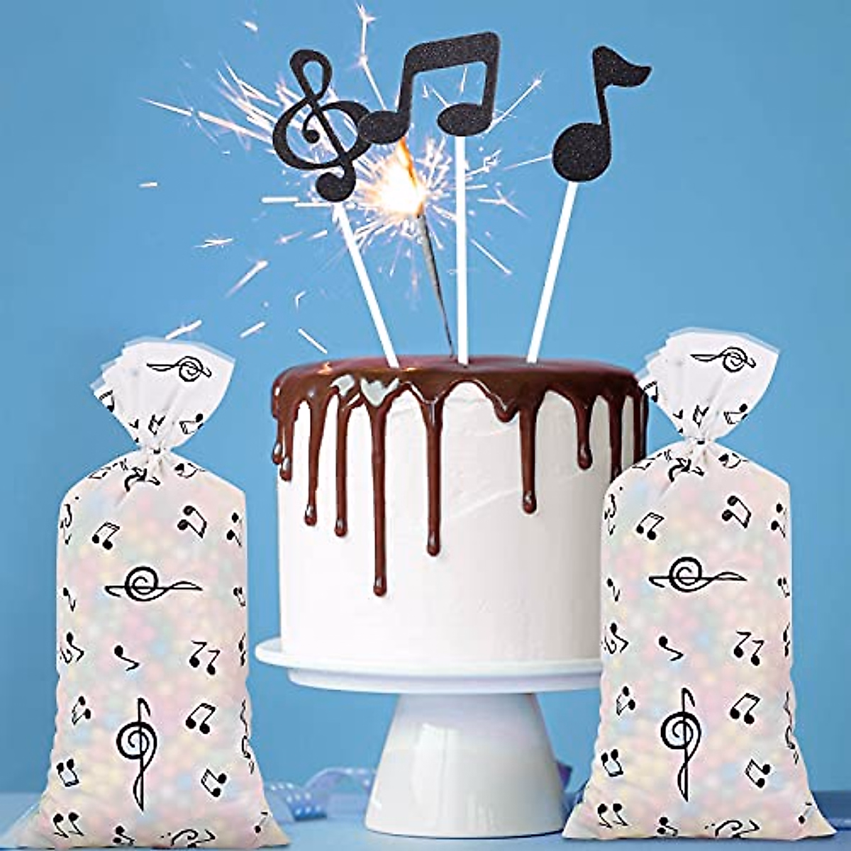 Lecpeting 100 Pcs Music Notes Treat Bags Music Cellophane Candy Bags Plastic Goodie Storage Bags Musical Party Favor Bags with Twist Ties for Music Theme Birthday Party Supplies
