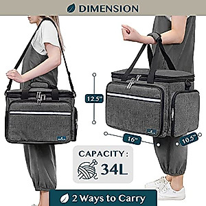 PAVILIA Knitting Bag Yarn Storage Tote, Large Crochet Organizer Bag, Yarn Storage Holder for Crocheting Knitter, Knitting Project Bag, Crochet Accessories Set, Gifts for Crochet Lovers, Charcoal Grey