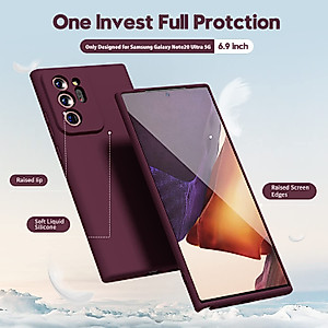 oakxco for Samsung Galaxy Note 20 Ultra Phone Case Liquid Silicone, Cute Thin Slim Soft Rubber TPU Plain Smooth Gel Cover for Women Girl, Matte Solid Protective & Shockproof, Burgundy Plum Wine