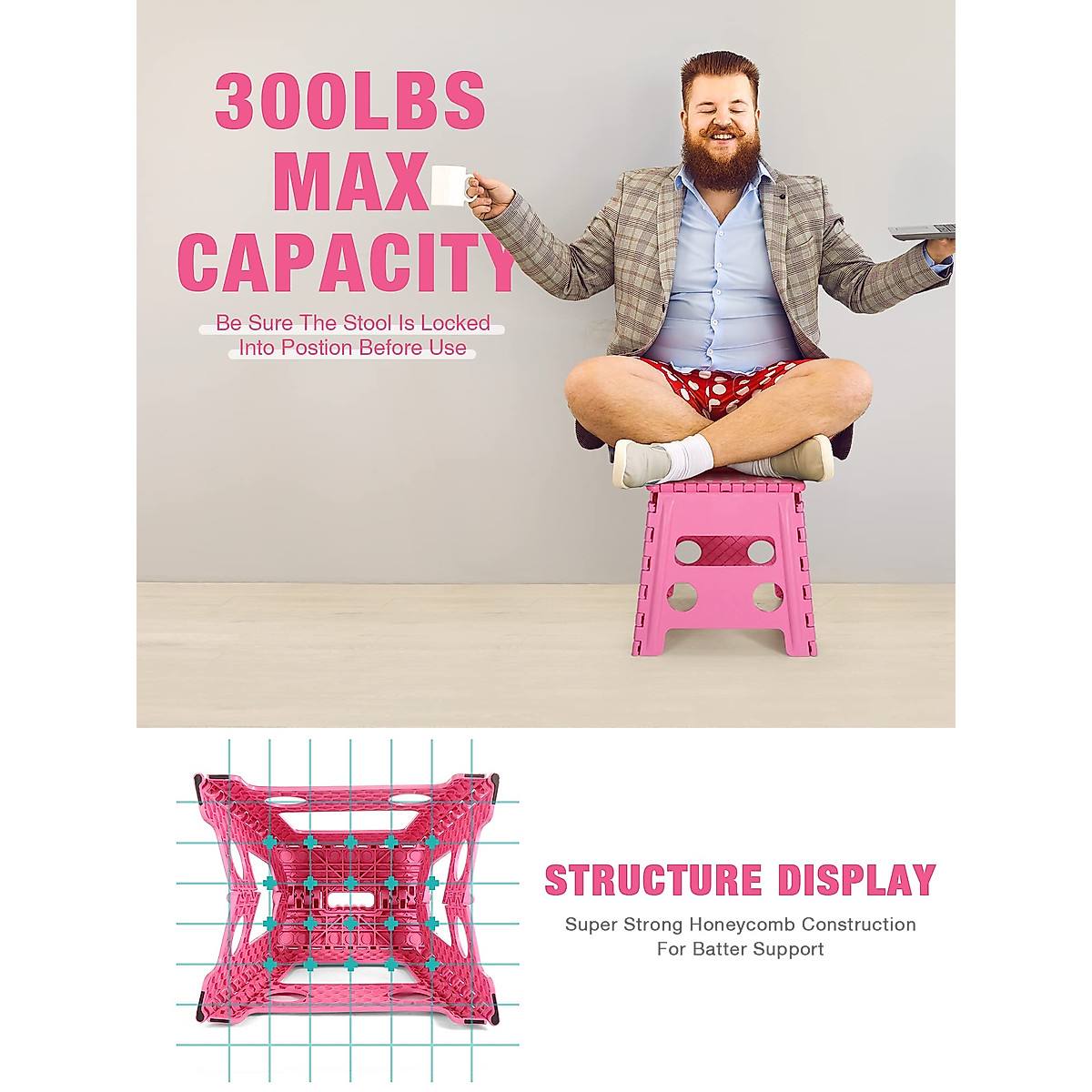 Folding Step Stool 9" and 13", Durable Kids Step Stool for Kids and Adults, Pink 2 Pack