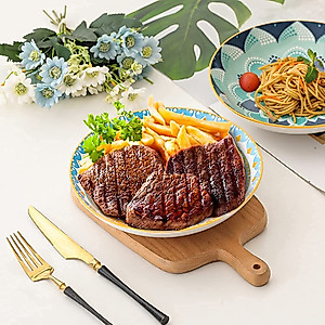 AHX Ceramic Pasta Bowls Salad Bowl - porcelain serving bowl Set of 6-8" Wide and Shallow Soup Bowls plates Set - Microwave and Dishwasher Safe(23OZ)