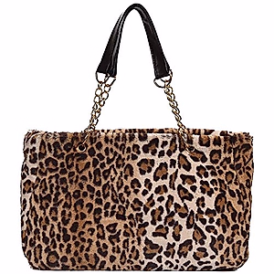 Aisa Choice Women's Faux Fur Tote Purse Furry Leopard Large Capacity Shoulder Bag Satchel Handbag …