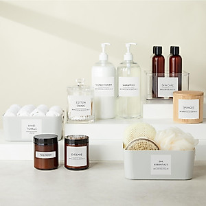 174 Pieces Minimalist Bathroom Labels for Medicine Cabinet, Black Print on White Stickers for Makeup, Cosmetics, Shower Bottles (Water Resistant)