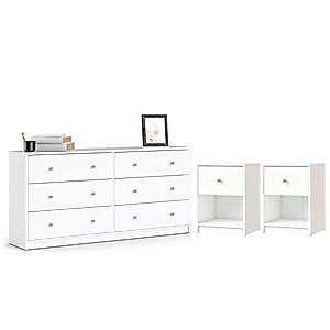 Home Square 3 Piece Bedroom Set with 6-Drawer Double Dresser and Two of 1-Drawer Nightstand in White