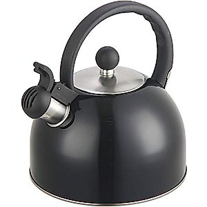 DFL 2 Liter Stainless Steel Whistling Tea Kettle - Modern Stainless Steel Whistling Tea Pot for Stovetop with Cool Grip Ergonomic Handle (2L Black)