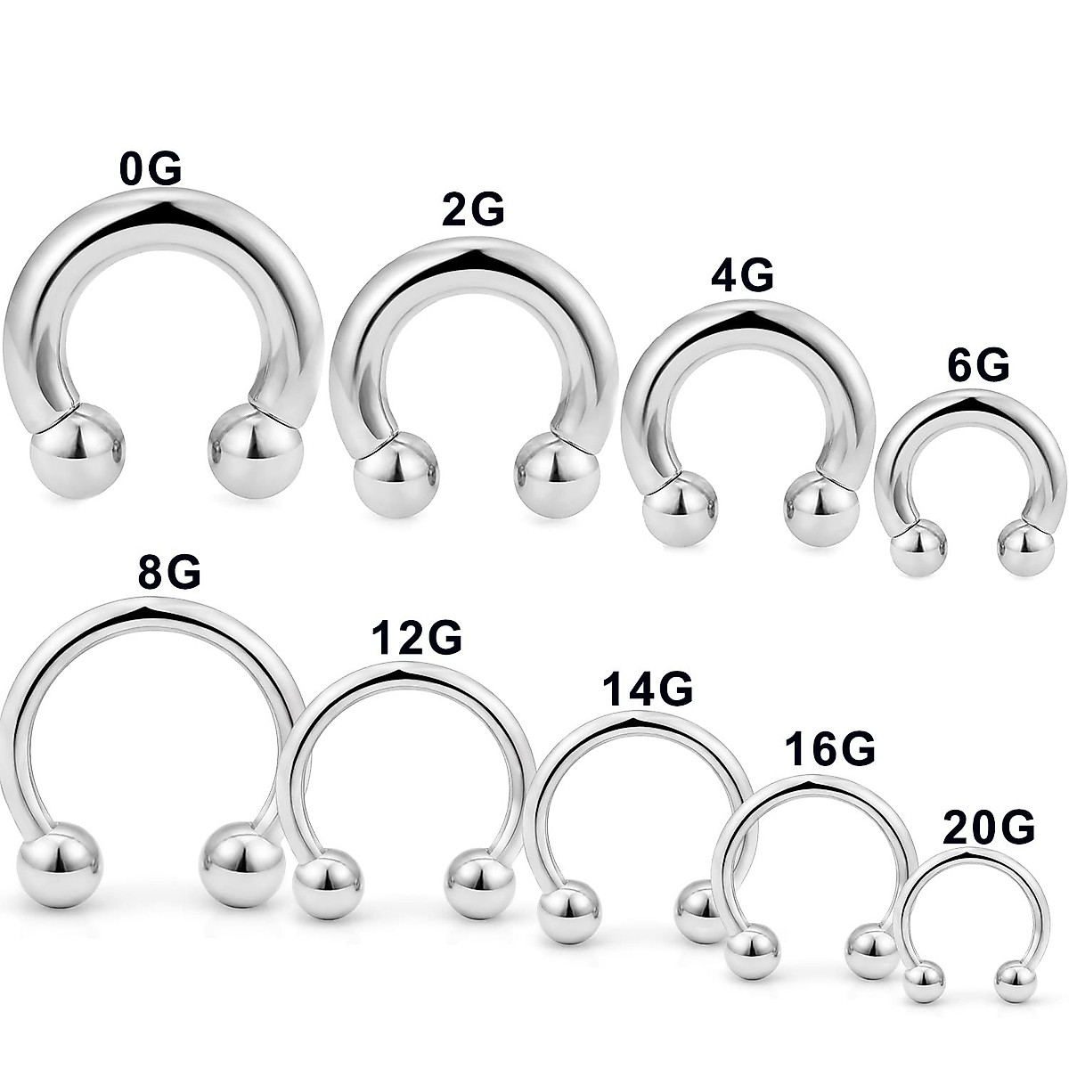 Ocptiy 0G 2G 4G 6G 8G 12G 14G 16G 20G Ear Earrings Gauges Septum Stretching Piercing Kit Surgical Stainles Steel Horseshoe cool Wide Septum Lip Ring Hoop Plug Tunnel earring Piercin Jewelry Women Men