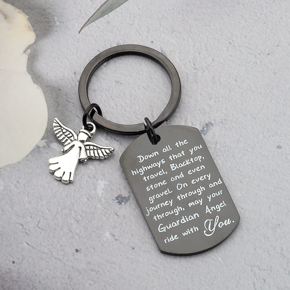 FUSTMW Drive Safe Keychain New Driver Gifts Trucker Driver Gifts Ride Safe Keychain Biker Gift May Your Guardian Angel Ride with You (black)