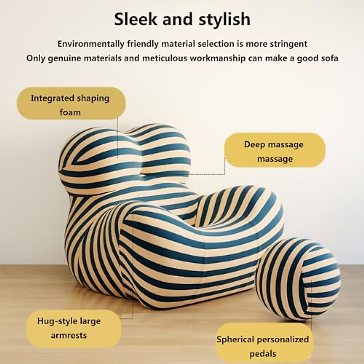 ESRADA Upholstered Lazy Chair with Ottoman Accent Sofa Chair Single Sofa Chair,Integrated High Resilience Sponge Lazy Sofa Chair,Massage Deep Buttons cyan-30 * 28inch