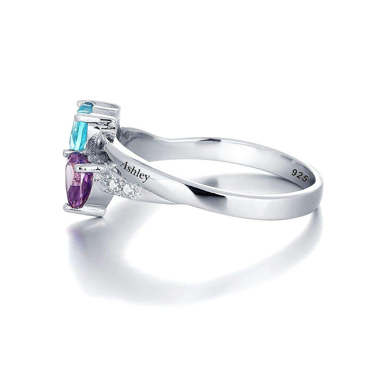 GLAMCARAT Sterling Silver Personalized Birthstone ring customized engraving fine jewelry for women mothers ring promise ring (sterling-silver, 6.5)