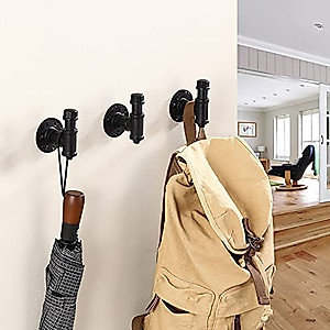 KES Industrial Pipe Black Towel Hook, Bathroom Coat Hook Wall Mounted, Robe Hook Heavy Duty for Hanging Coat Iron 4 Pack, BRH500-BK-P4