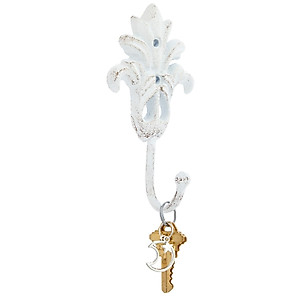 Farmlyn Creek Set of 3 Cast Iron Wall Hooks, French Country Farmhouse Design, Includes Screws and Anchors (6.5 in, White)