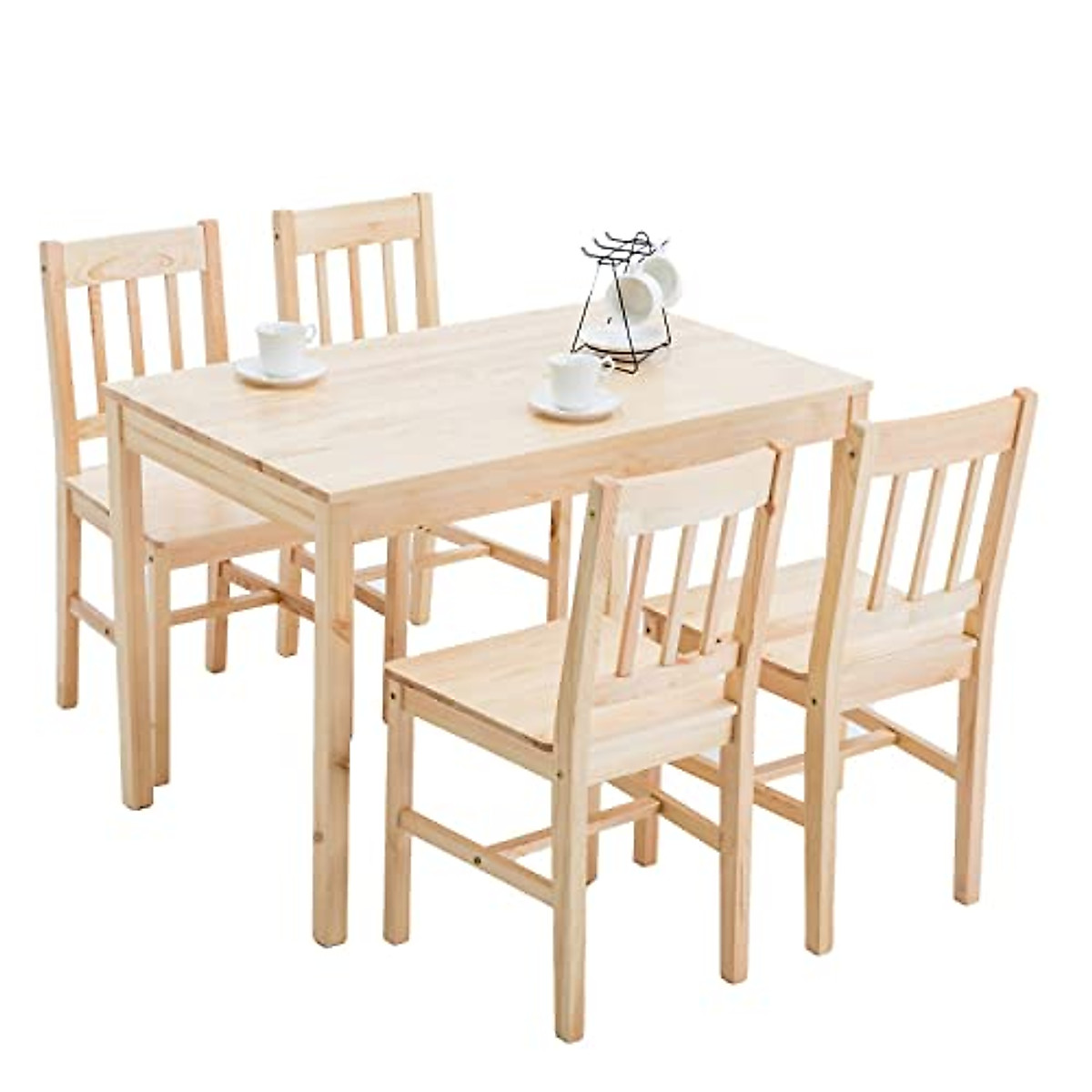 Alohappy Dining Table Set for 4, Pine Wood Kitchen Table Dining Table and Chairs Set 5PCS for 4 Person for Kitchen Dining Room Living Room