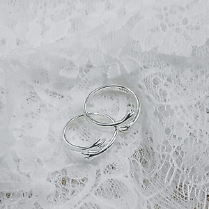 BODY16G CZCZ 925 Sterling Silver Rings Two Hands Hug Open Ring Ladies Men Wedding Rings for Women Adjustable Romantic Love Hugging Hands Open Ring