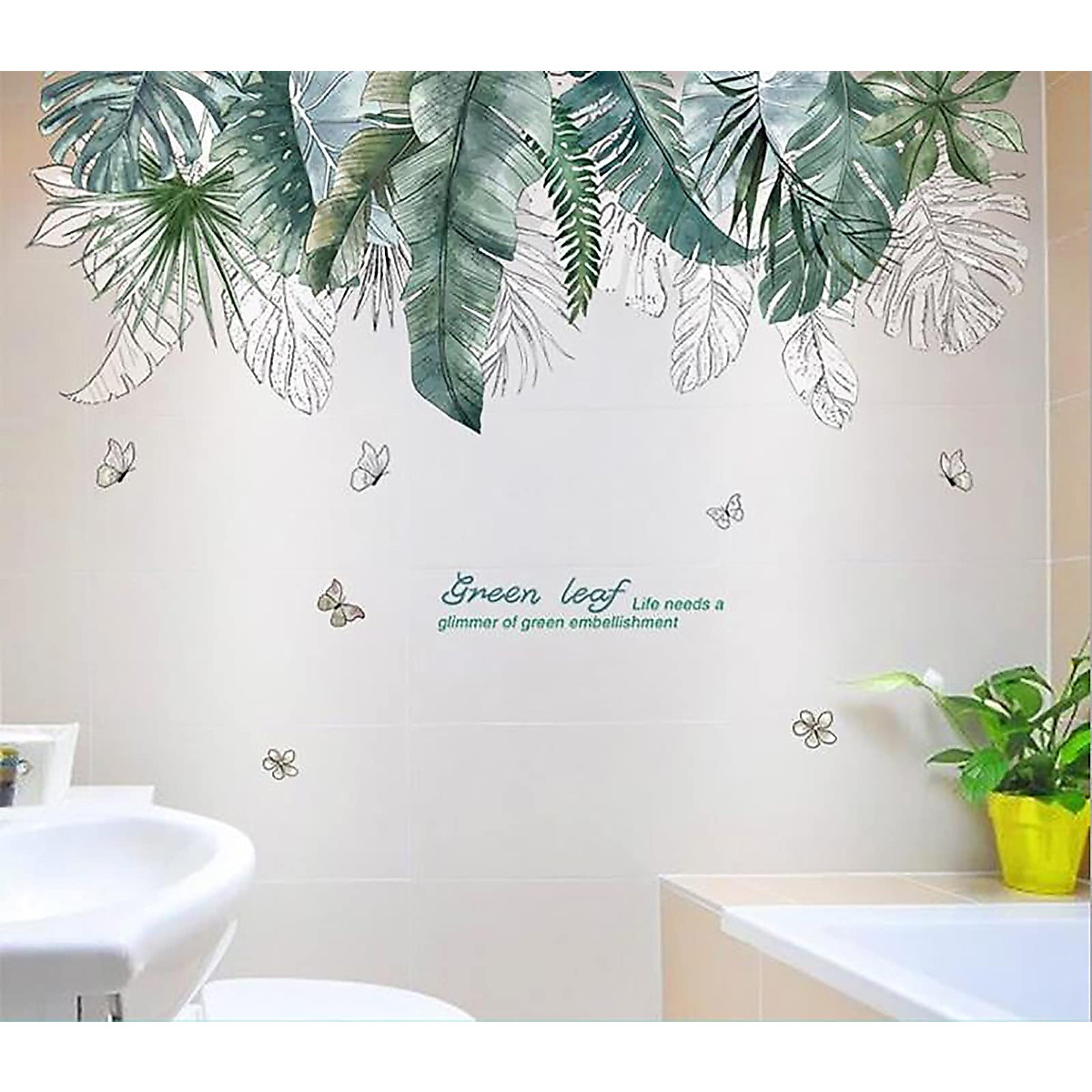 SENGTER Tropical Leaves Wall Decals Removable Jungle Green Palms Tree Plant Wall Stickers for Living Room Kids Room Bedroom Playroom Decor