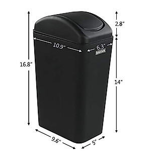 Jandson Black Swing Trash Can, Slim Trash Bin for Narrow Space, 14 Liter