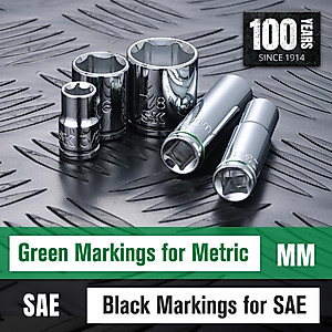 SK 3/8" Drive Socket Set, SAE Sockets, 13-Piece, 1/4" to 1", SuperKrome Finish, Premium CR-V Construction, with Aluminum Socket Organizer