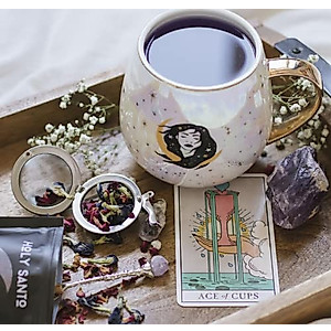 HOLY SANTO Fancy Coffee Mug Gift Set - Stay Wild Moon Child Witchy Mug with Crystal Spoon and Crystal Tea Infuser - Goth Novelty Mugs for Women Wife Mothers Day Witch Gifts, 500ml Ceramic Tea Cup