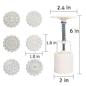 Mooncake Press Molds,Mid Autumn Festival Mooncake Mold Set 50g Flower Moon Cake Mold with 6Pcs Stamps (White)