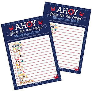 DISTINCTIVS Ahoy It's a Boy Baby Shower Emoji Game, Nautical Little Sailor - 20 Count