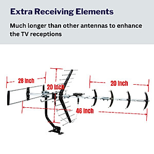 Five Star Outdoor HDTV Antenna up to 200 Mile Long Range, Attic or Roof Mount TV Antenna, Long Range Digital OTA Antenna，ATSC 3.0 Ready for 4K 1080P VHF UHF with Mounting Pole