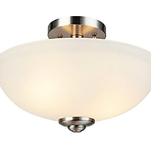 Globe Electric 61025 Vienna 2-Light Semi-Flush Mount, Brushed Nickel, Frosted Glass Shade
