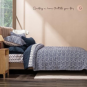 EVERGRACE Floral Printed Quilt Comforter Set Queen Size, 3 Pieces (1 Reversible Quilt Bedding Set, 2 Pillow Shams), Microfiber Lightweight Coverlet Bedspread for All Seasons, Foggy Blue, 92"x96"